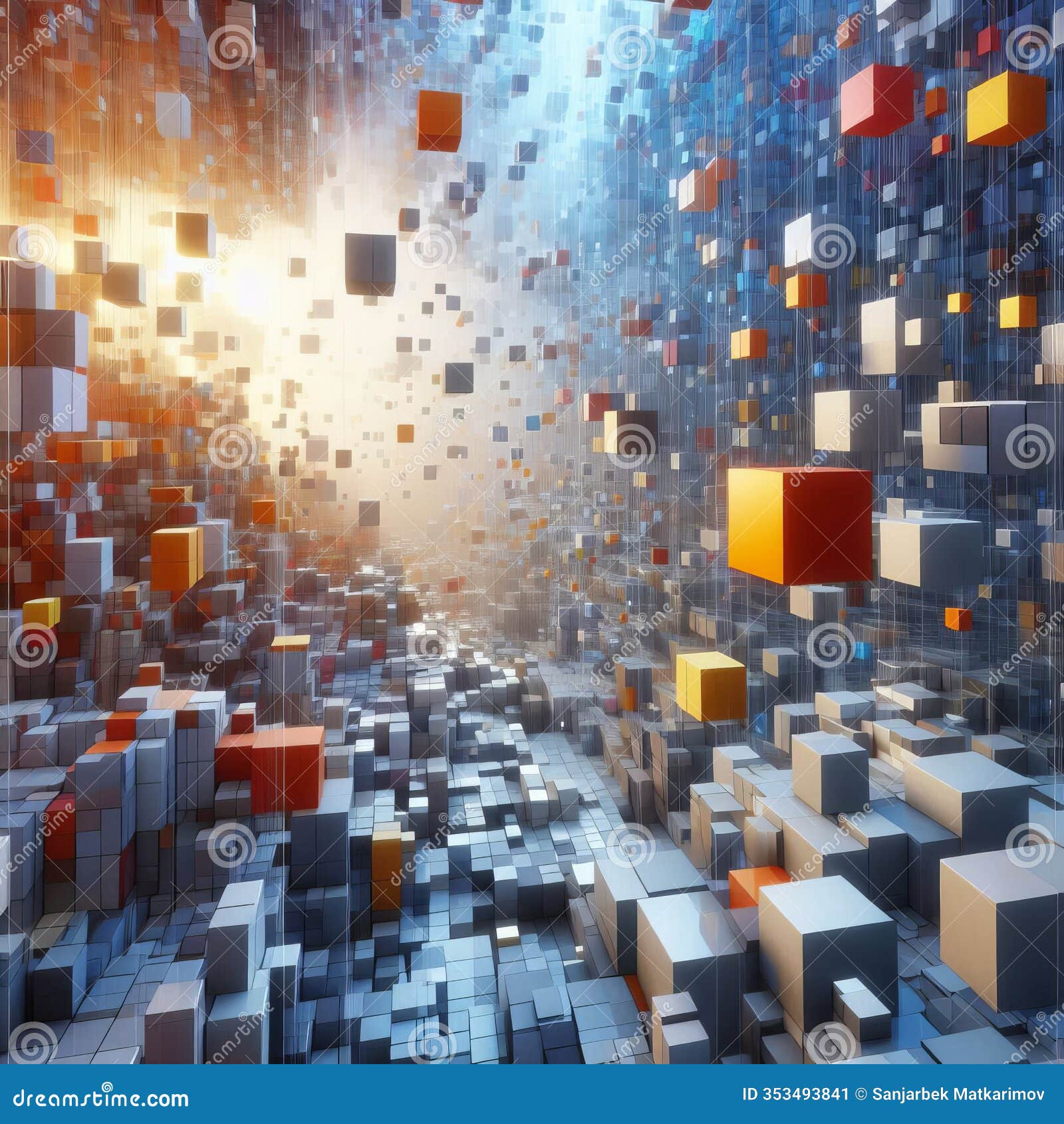 Floating Cubes an Array of Cubes in Different Sizes and Colors S Stock ...