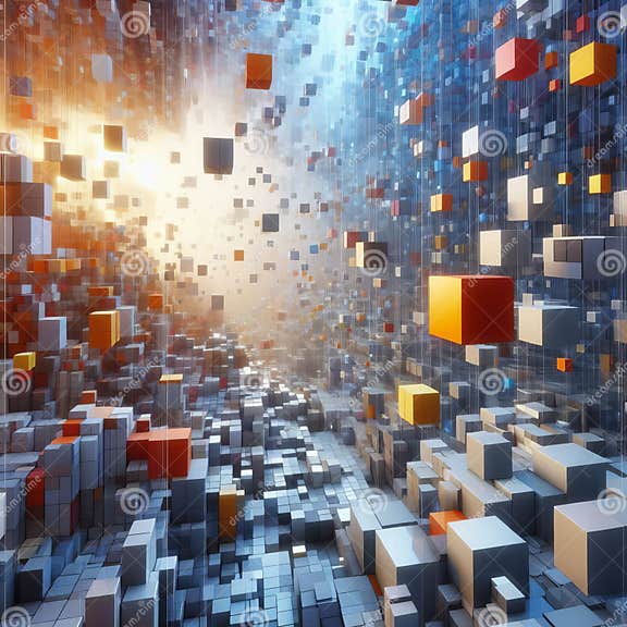 Floating Cubes an Array of Cubes in Different Sizes and Colors S Stock ...