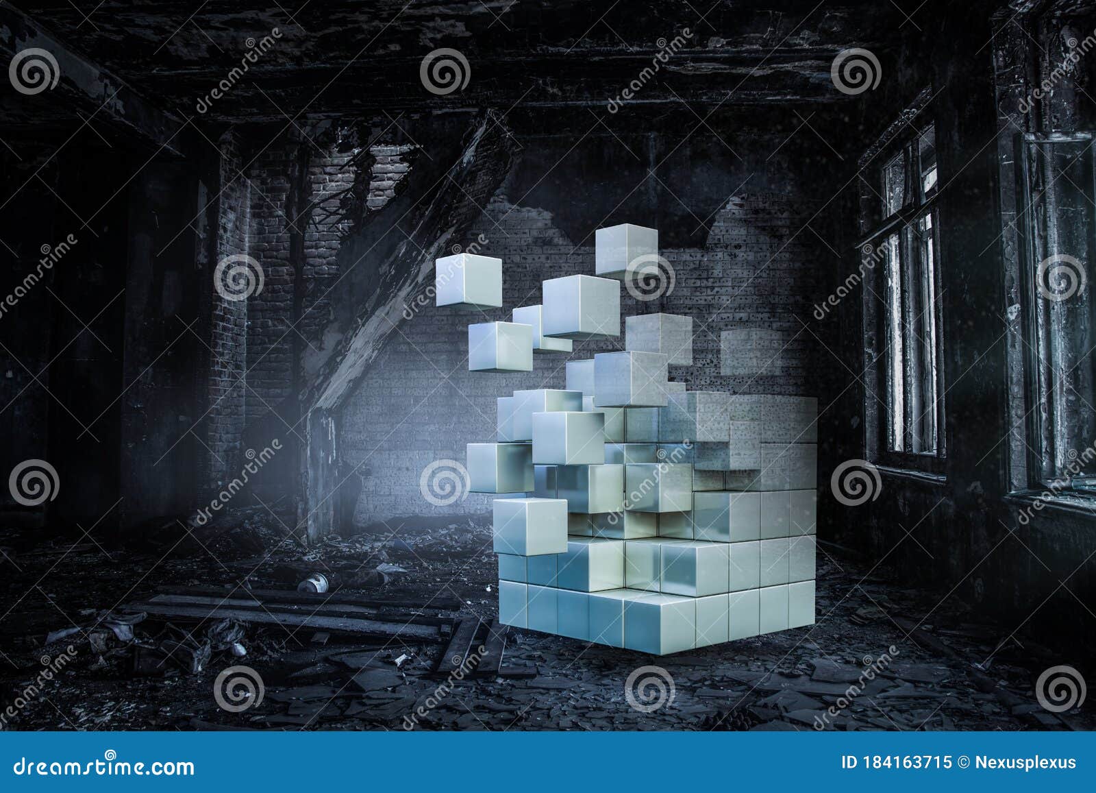 Floating Cubes. Innovation and Creativity Concept Stock Illustration ...