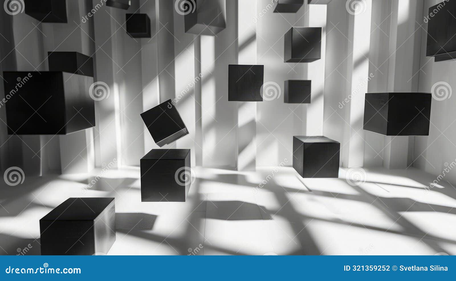 Floating Cubes in Minimalist 3D Geometric Design with Sharp Shadows ...
