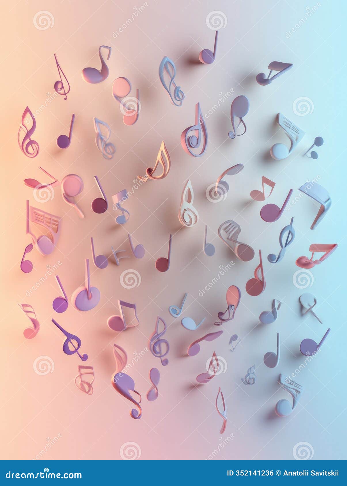 Colorful 3D Music Notes Floating in a Soft Gradient Background Creating ...