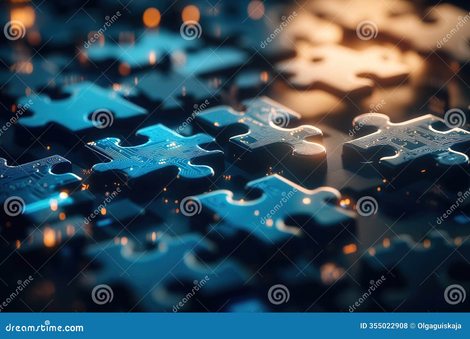 Floating 3D Puzzle Pieces are Adorned with Intricate Digital Circuit ...