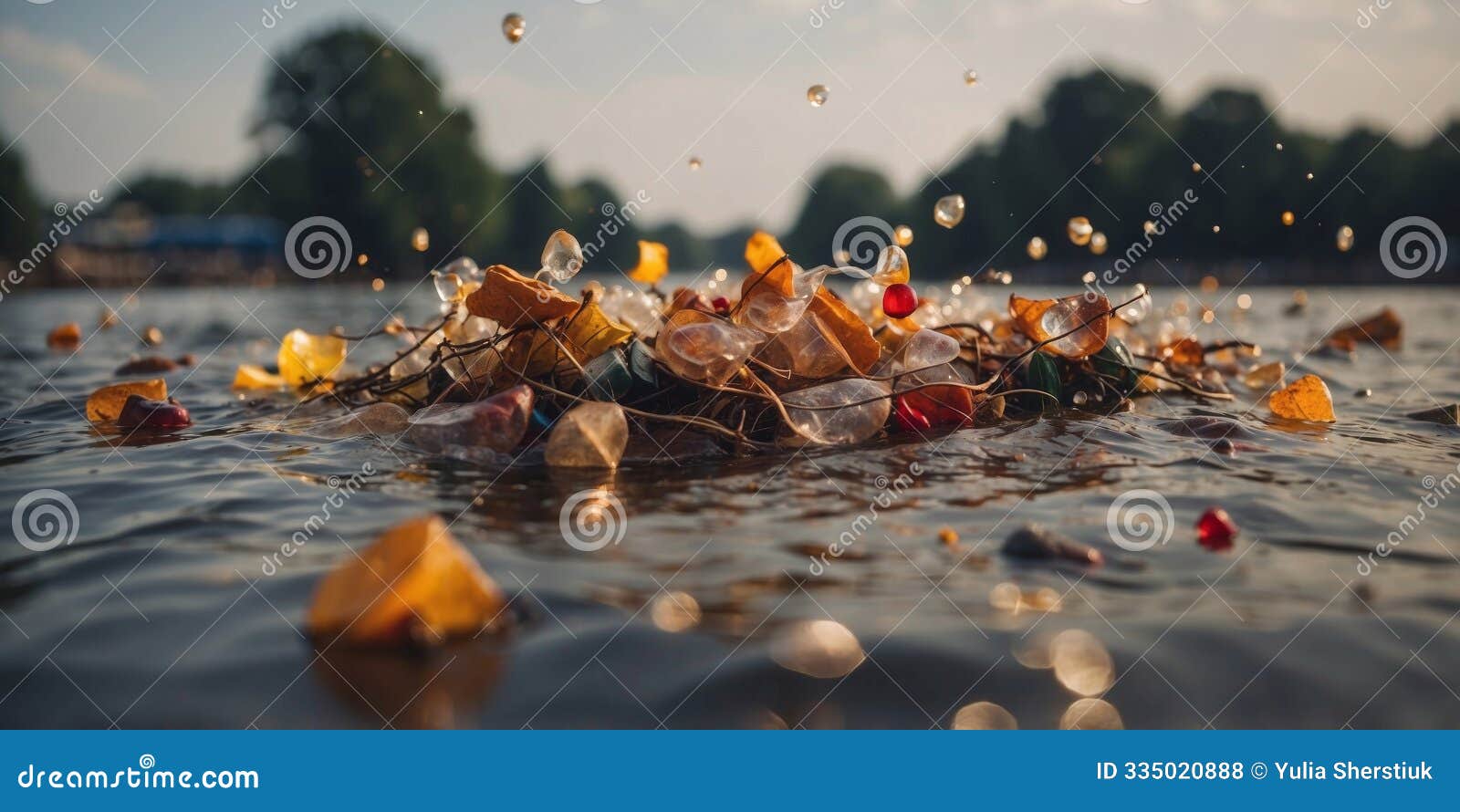 Floating Debris Accumulation in River Posing Flood Risks. Stock Photo ...