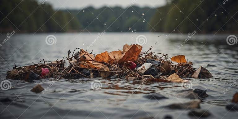 Floating Debris Accumulation in River Posing Flood Risks. Stock Image ...