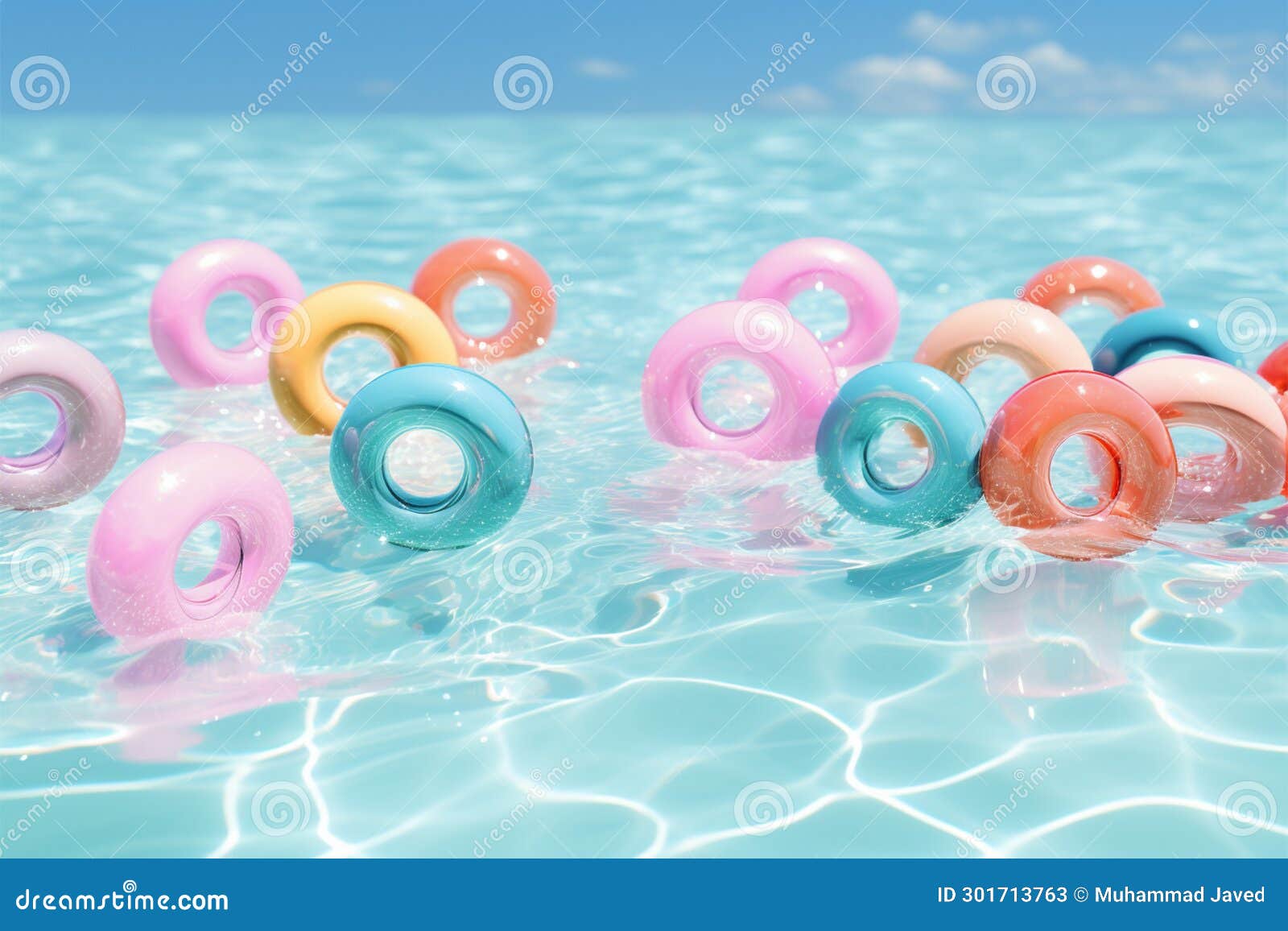 Floating Delight 3D Render of Pastel Colored Floats in a Pool Stock ...