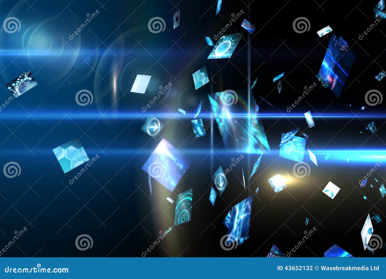 Floating Digital Screens in Blue Stock Illustration - Illustration of ...