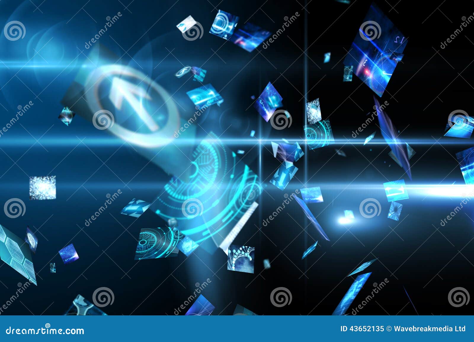 Floating Digital Screens in Blue Stock Illustration - Illustration of ...
