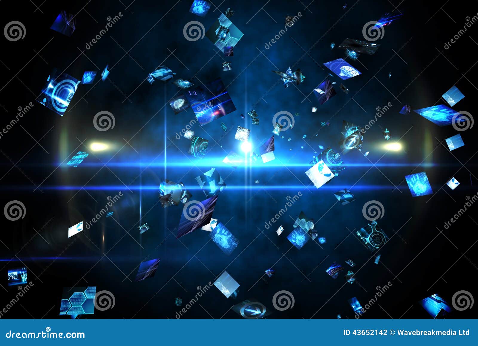 Floating Digital Screens in Blue Stock Illustration - Illustration of ...