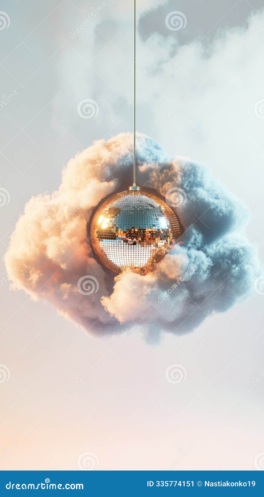 Floating Disco Ball in Fluffy Cloud with Soft Pastel Background ...