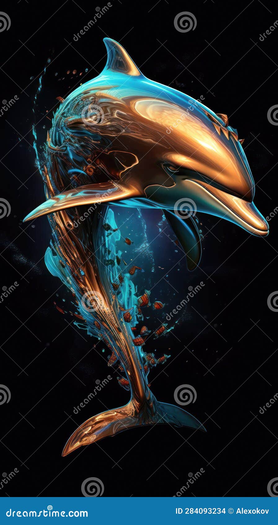 Floating Dolphin in Colorful Water AI Generated Stock Illustration ...