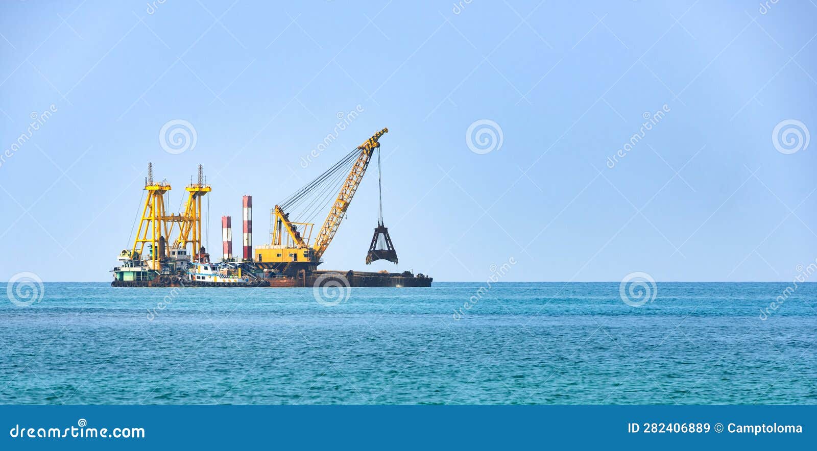 Floating Dredging Platform in the Sea Dredger Working Stock Image ...