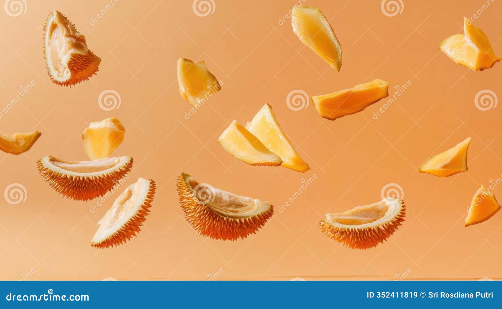 Floating Durian and Melon Slices, a Vibrant Fruit Display Stock ...