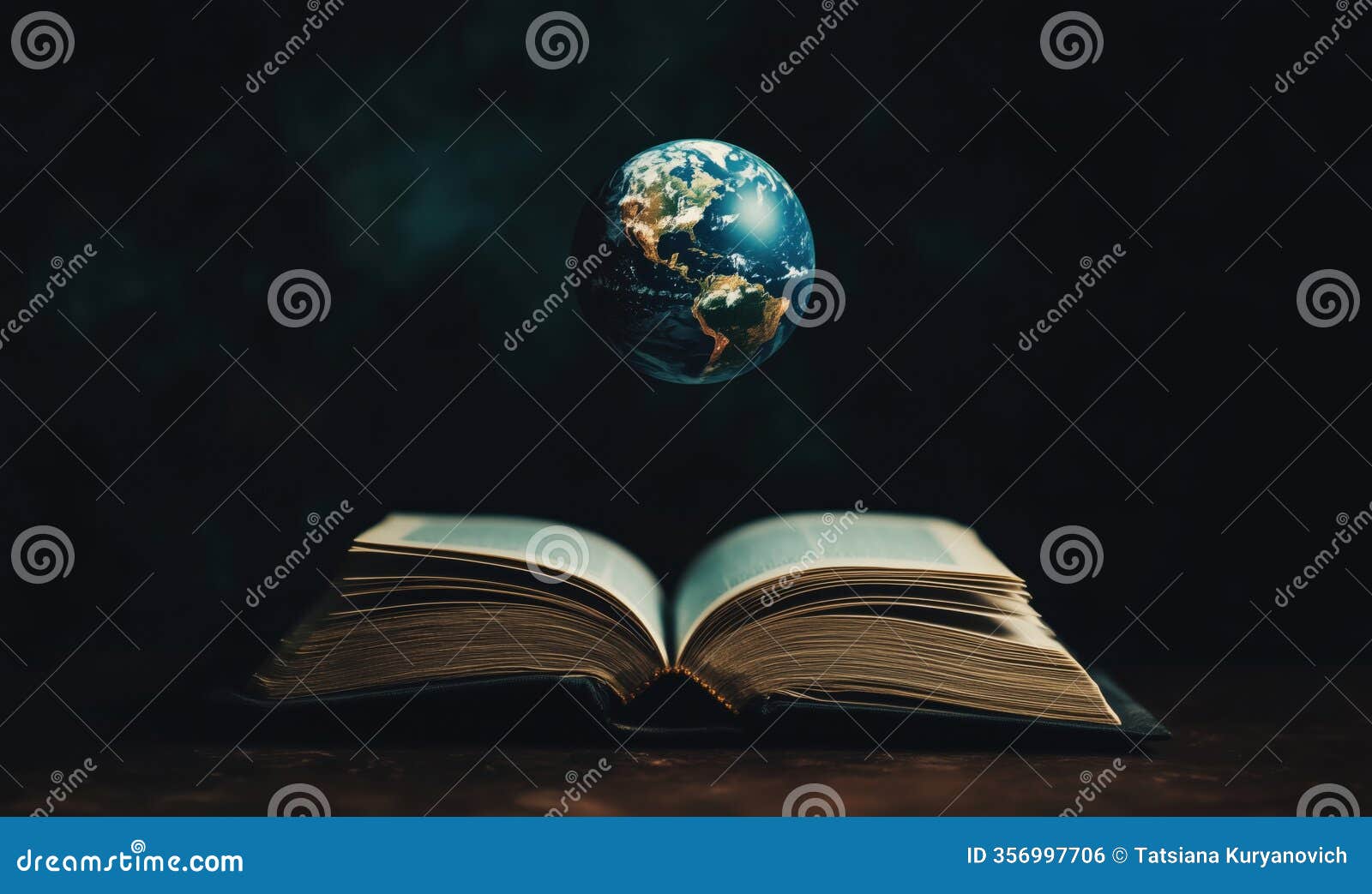 Floating Earth Above Open Book Symbolizing Knowledge and Global ...