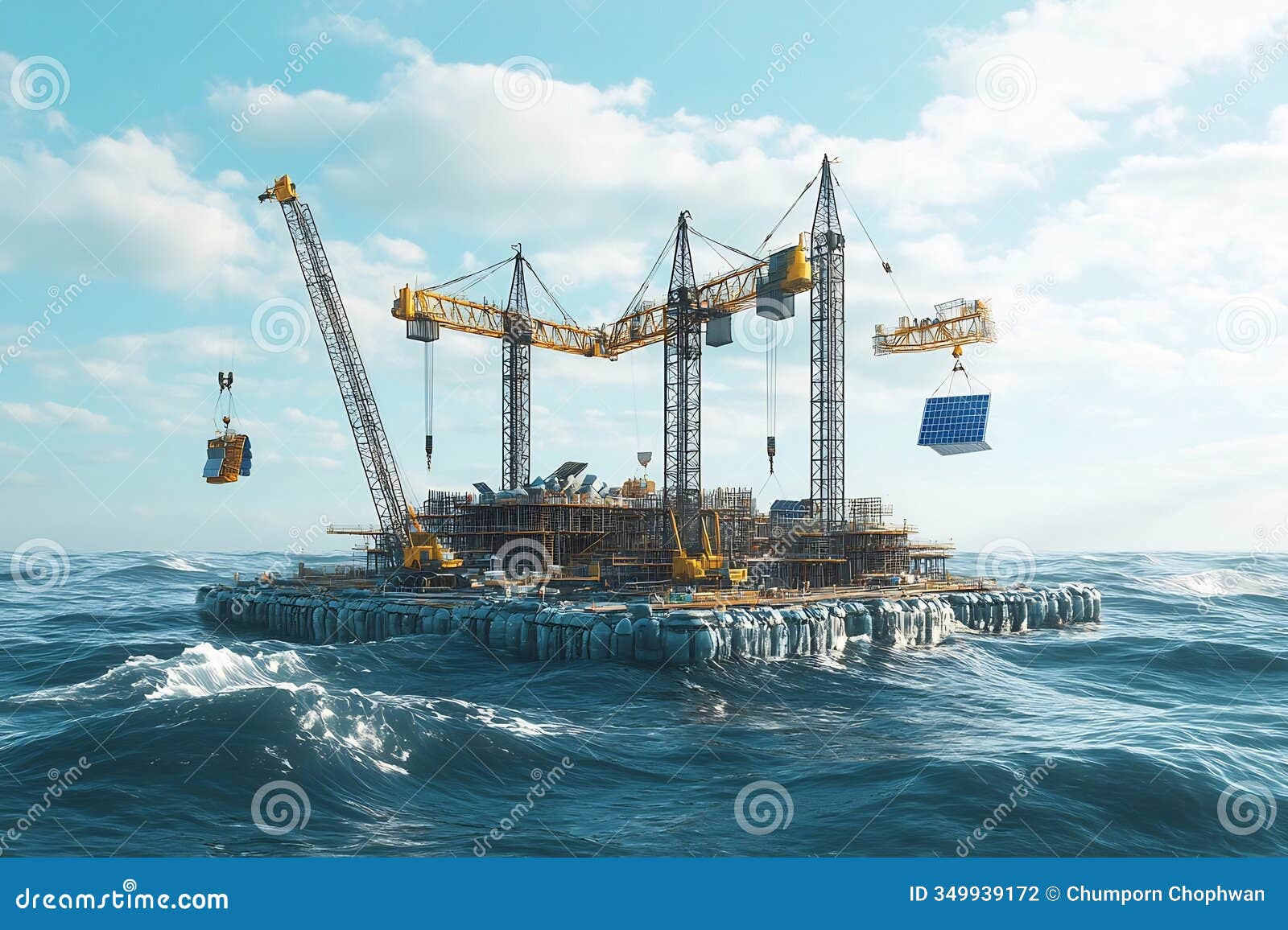 Floating Eco Friendly Construction Site in the Middle of the Ocean with ...