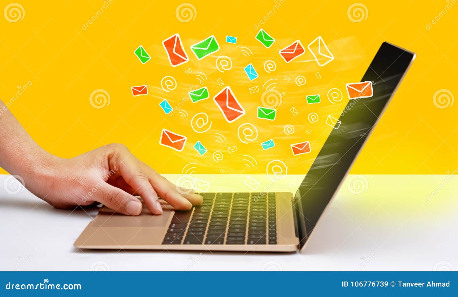 Floating Email Notifications on Laptop Screen Stock Image - Image of ...
