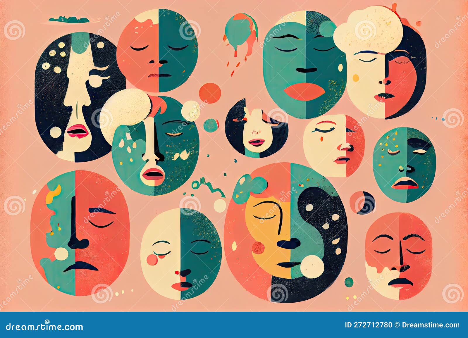 Floating Face Collage Illustration, Showing Different Emotions and ...