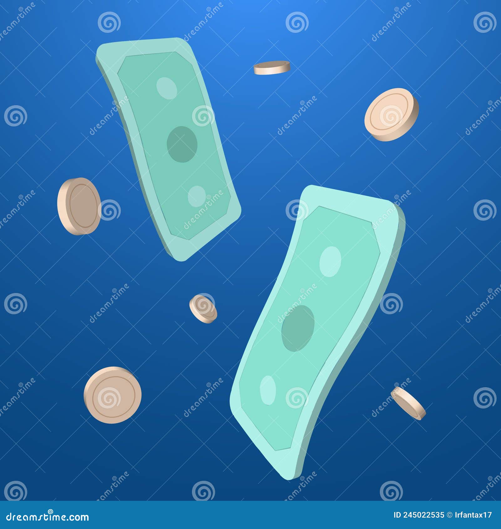 Floating Falling Cash Money and Coin in 3d Style Stock Vector ...