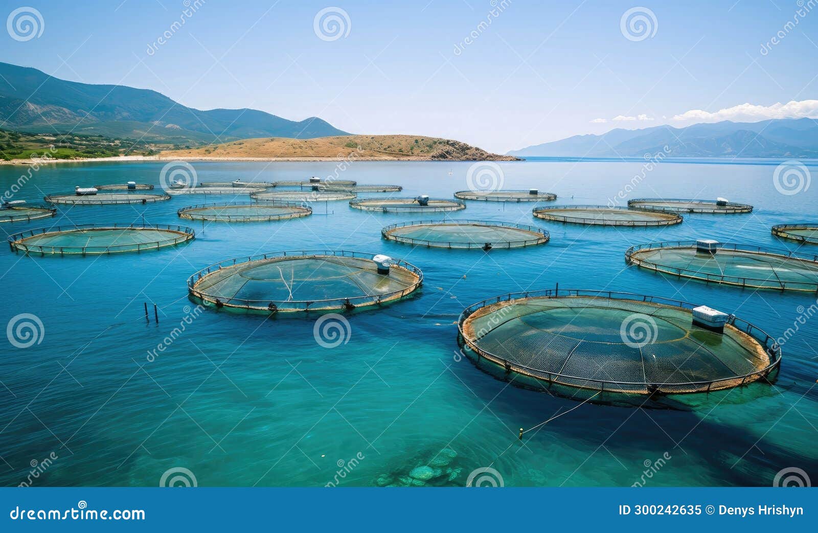 Floating Fish Cages Amidst the Vast Expanse of the Ocean Stock ...