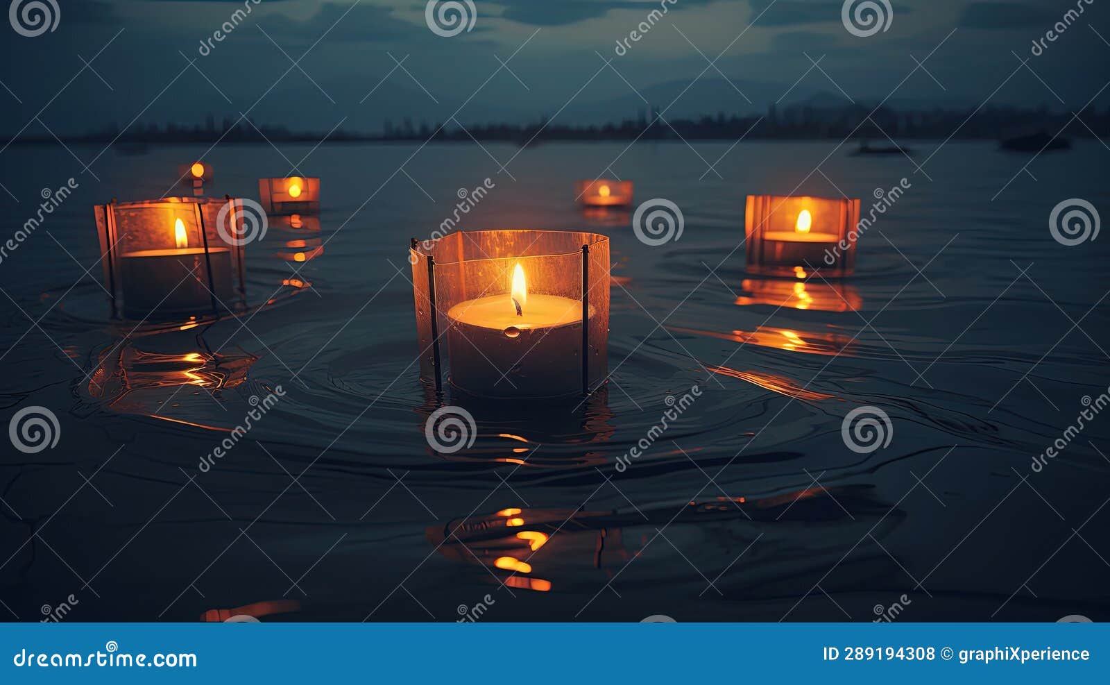 Floating Flames in the Night Stock Illustration - Illustration of water ...