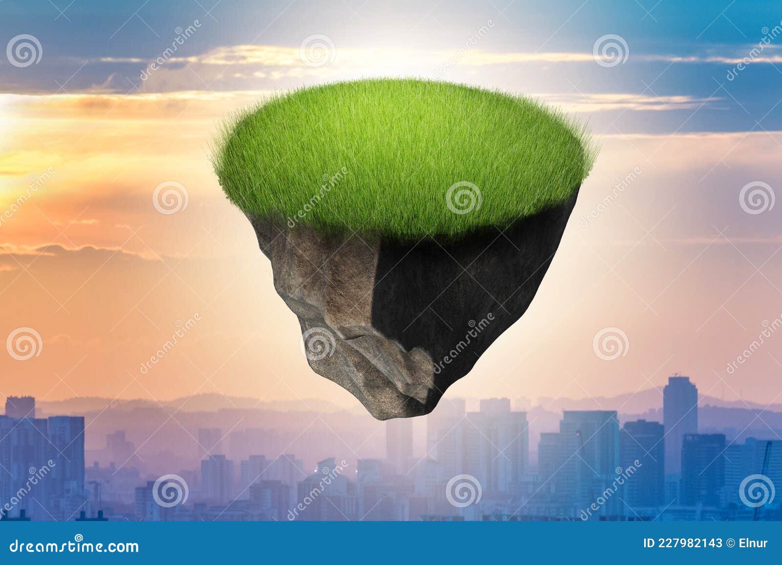 Floating Flying Island in Ecological Concept - 3d Rendering Stock ...