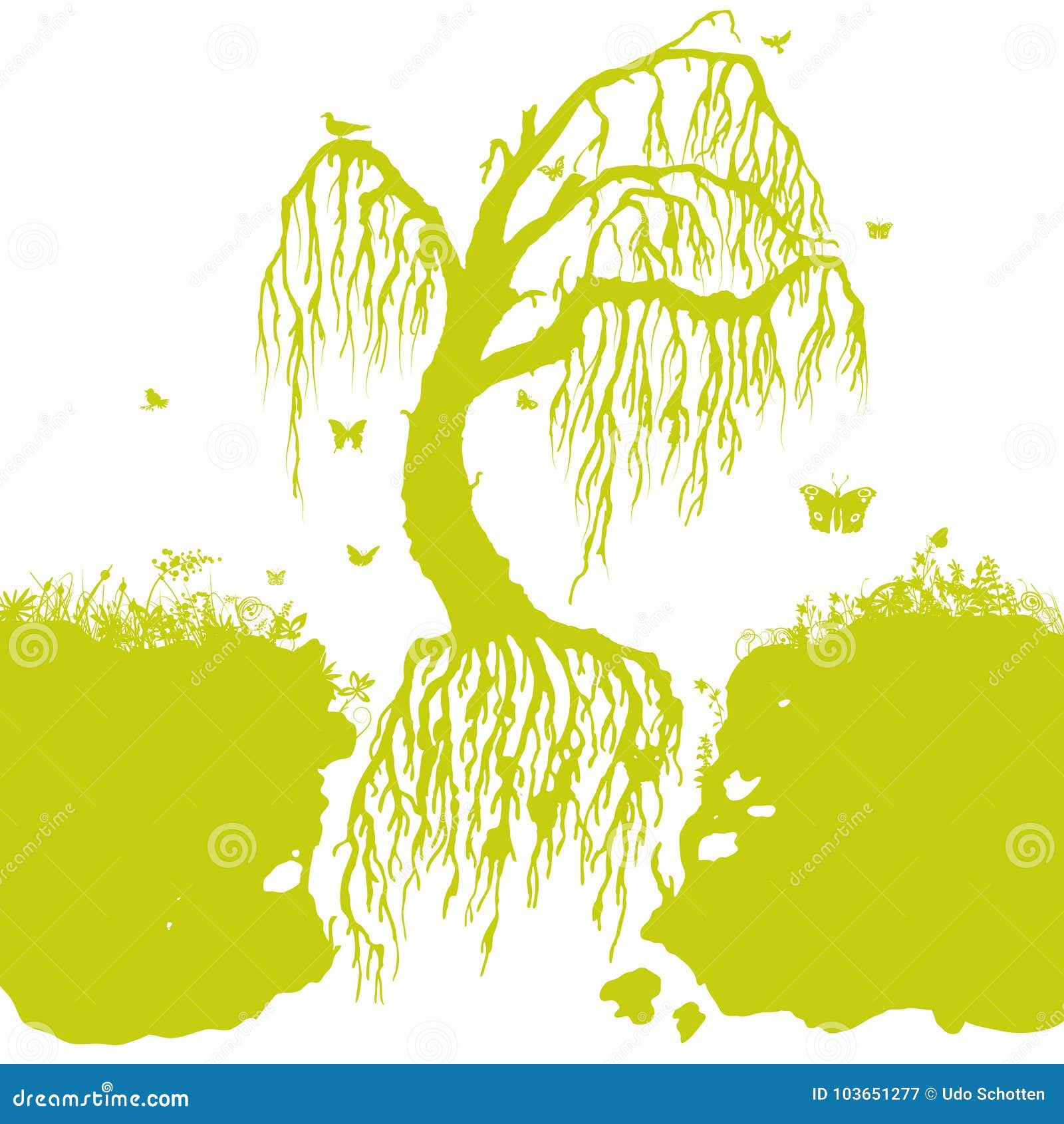 Floating and Flying Tree in the Air Stock Vector - Illustration of ...