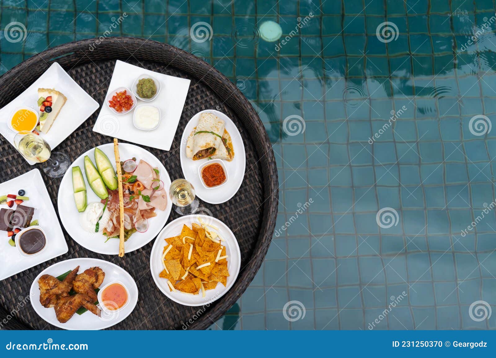 Floating Food in Swimming Pool Stock Photo - Image of romantic, exotic ...