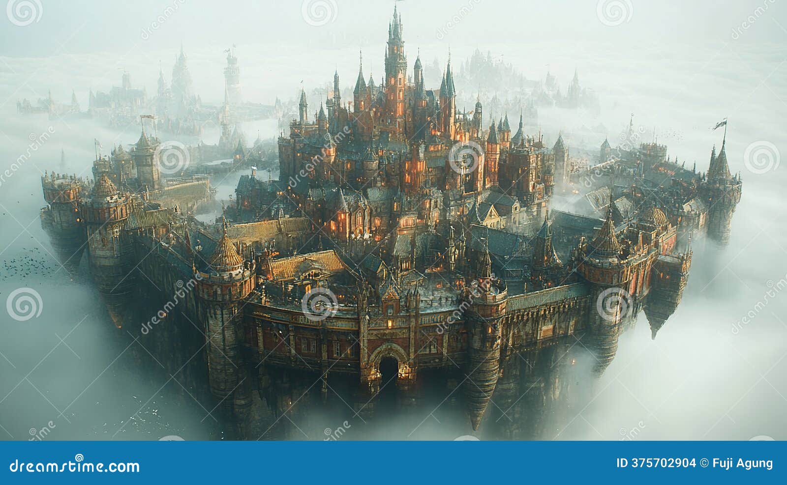 Floating Fortress City, Shrouded In Mist Royalty-Free Stock Image ...