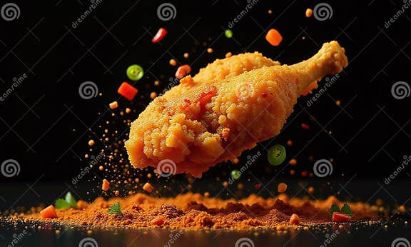 Floating Fried Chicken Exploding Ingredients Bright Colors Stock ...