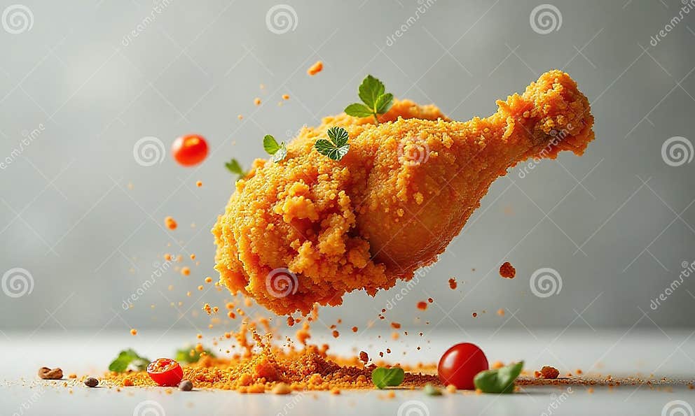 Floating Fried Chicken Exploding Ingredients Bright Colors Stock ...