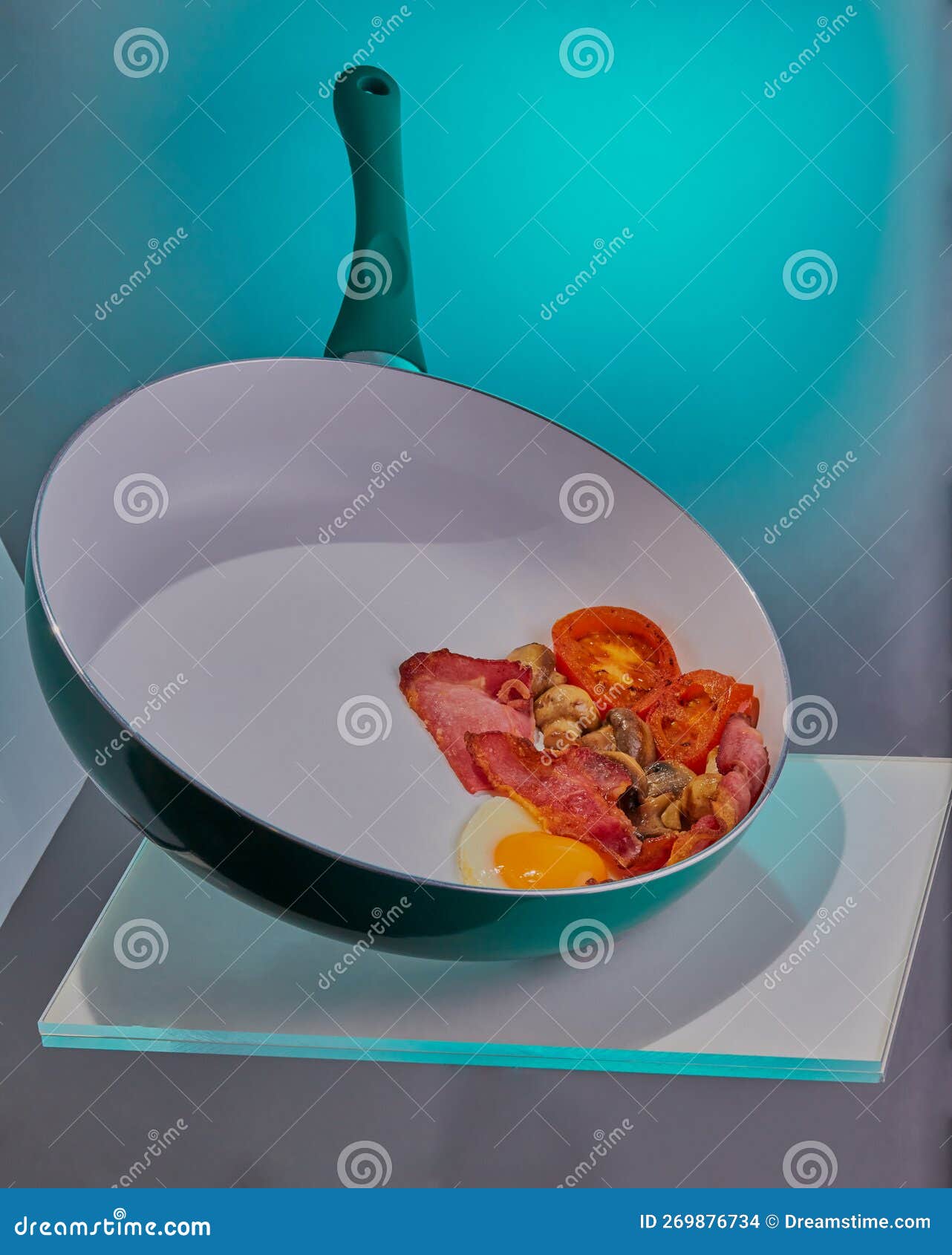Floating Frying Pan with Fried Breakfast in it. Stock Photo - Image of ...