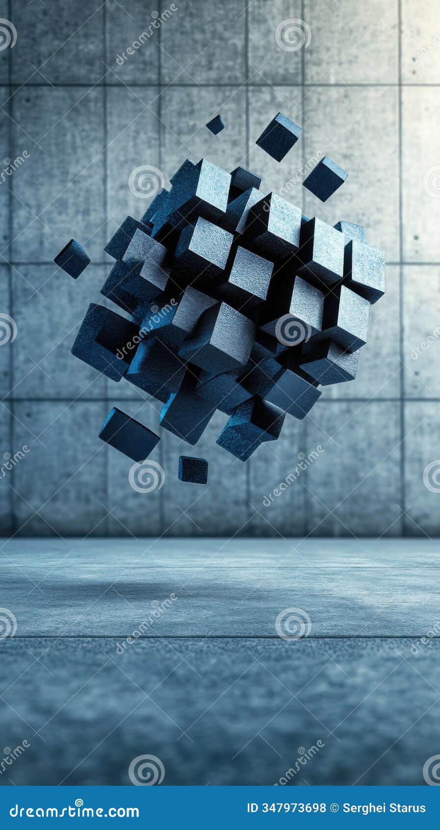 Floating Geometric Cubes Create a Striking Visual Against a Concrete ...