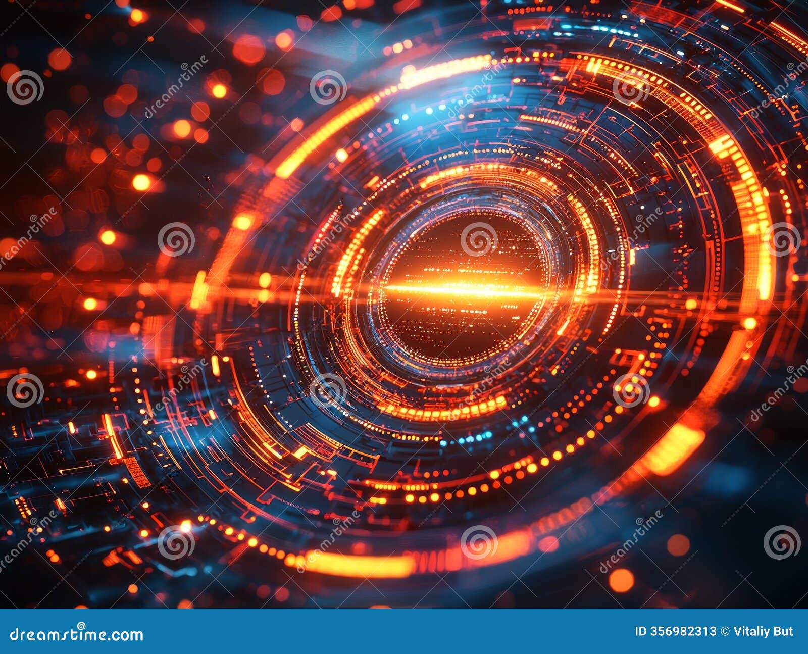 Floating Geometric Shapes and Glowing Lines Converge into Central ...