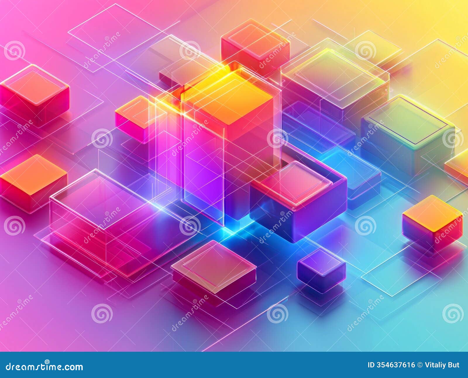 Floating Geometric Shapes and Glowing Lines Create Visual ...