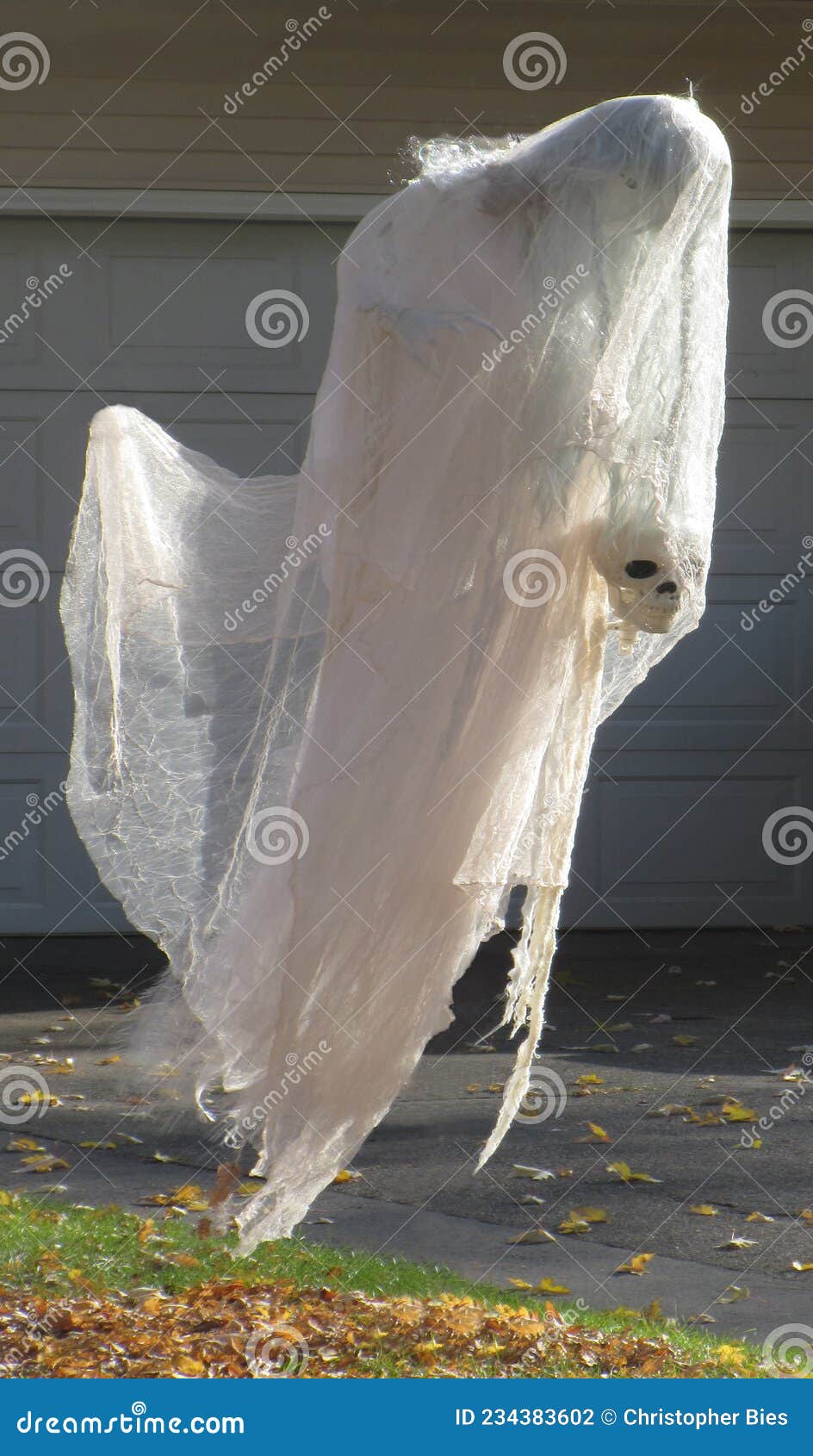 Floating Ghost in White Carrying a Human Skull Stock Photo - Image of ...