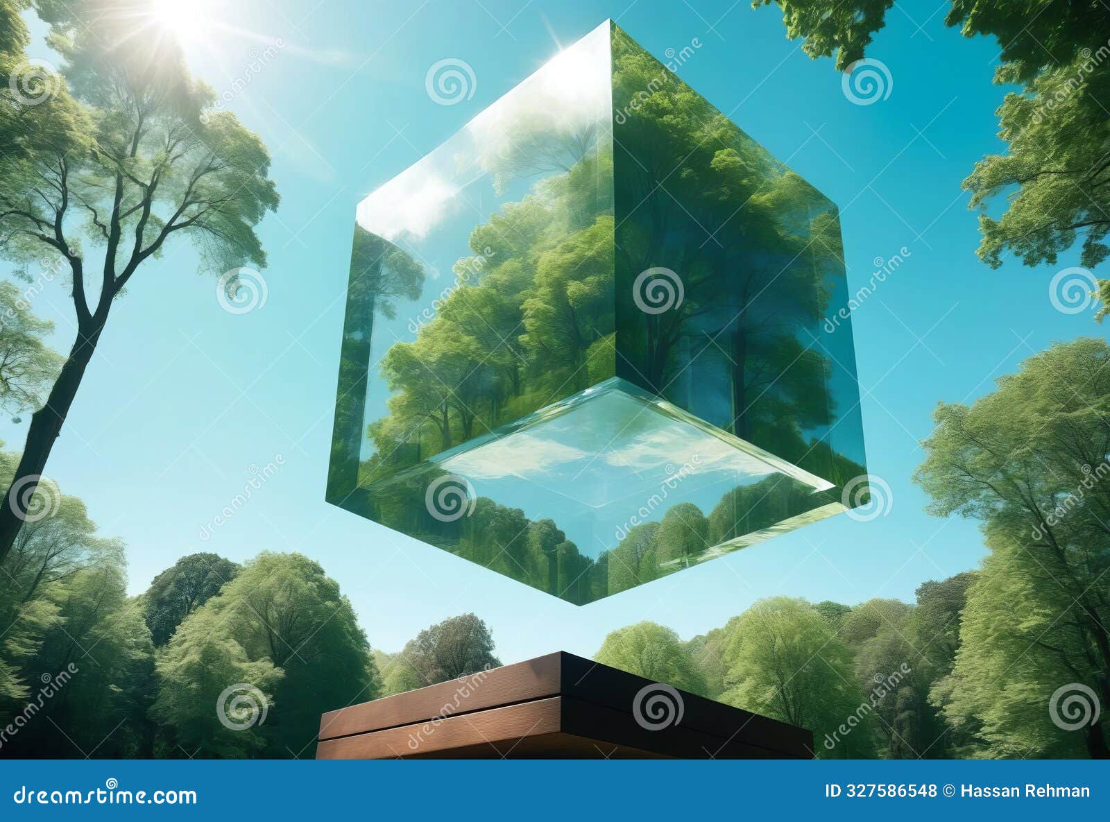 The Floating Glass Cube in Nature S Embrace Stock Illustration ...