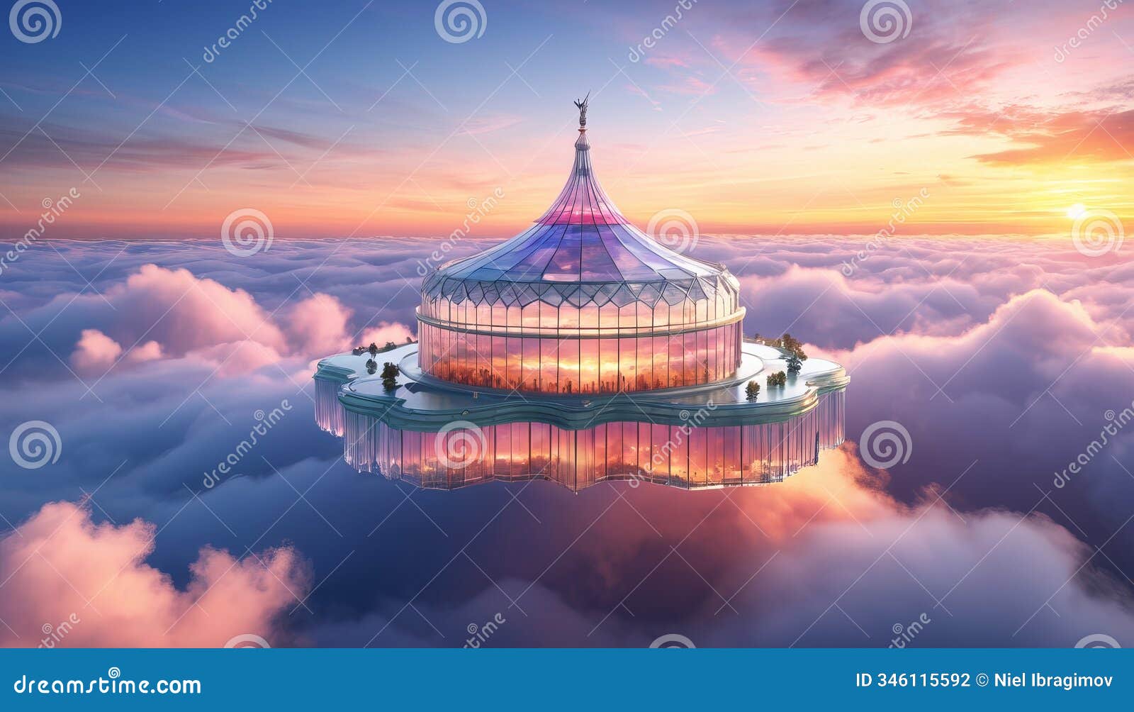 Floating Glass Palace Above the Clouds at Sunset Stock Photo - Image of sunbeam, surreal: 346115592