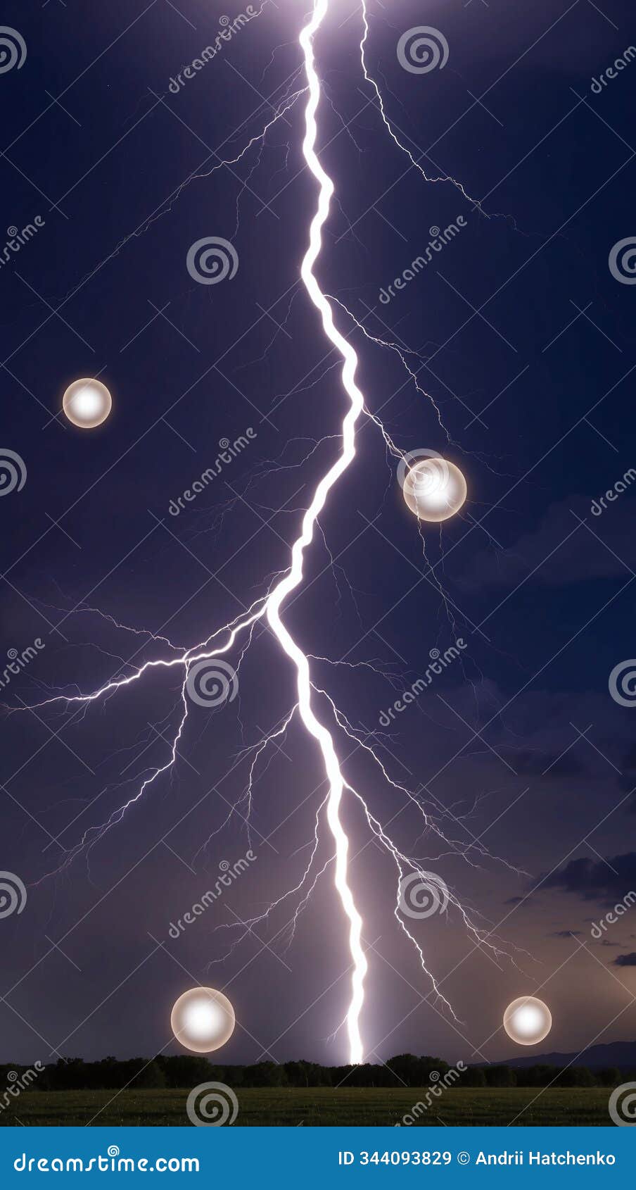 Floating Glowing Orbs Of Lightning Hovering In Night Sky Royalty-Free ...