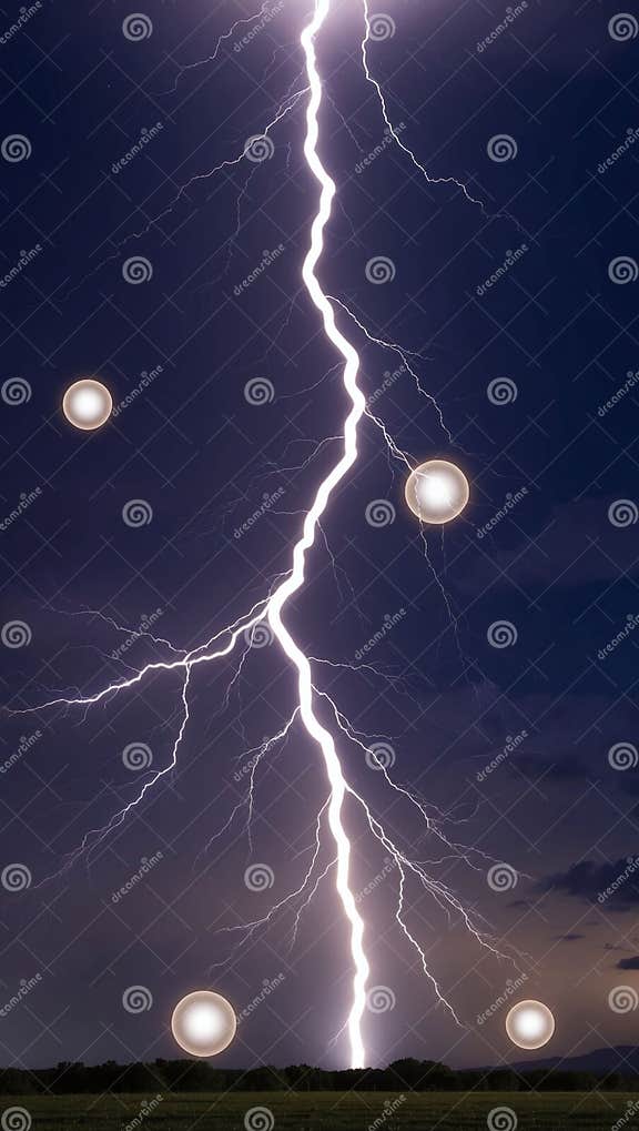 Floating Glowing Orbs of Lightning Hovering in Night Sky Stock ...
