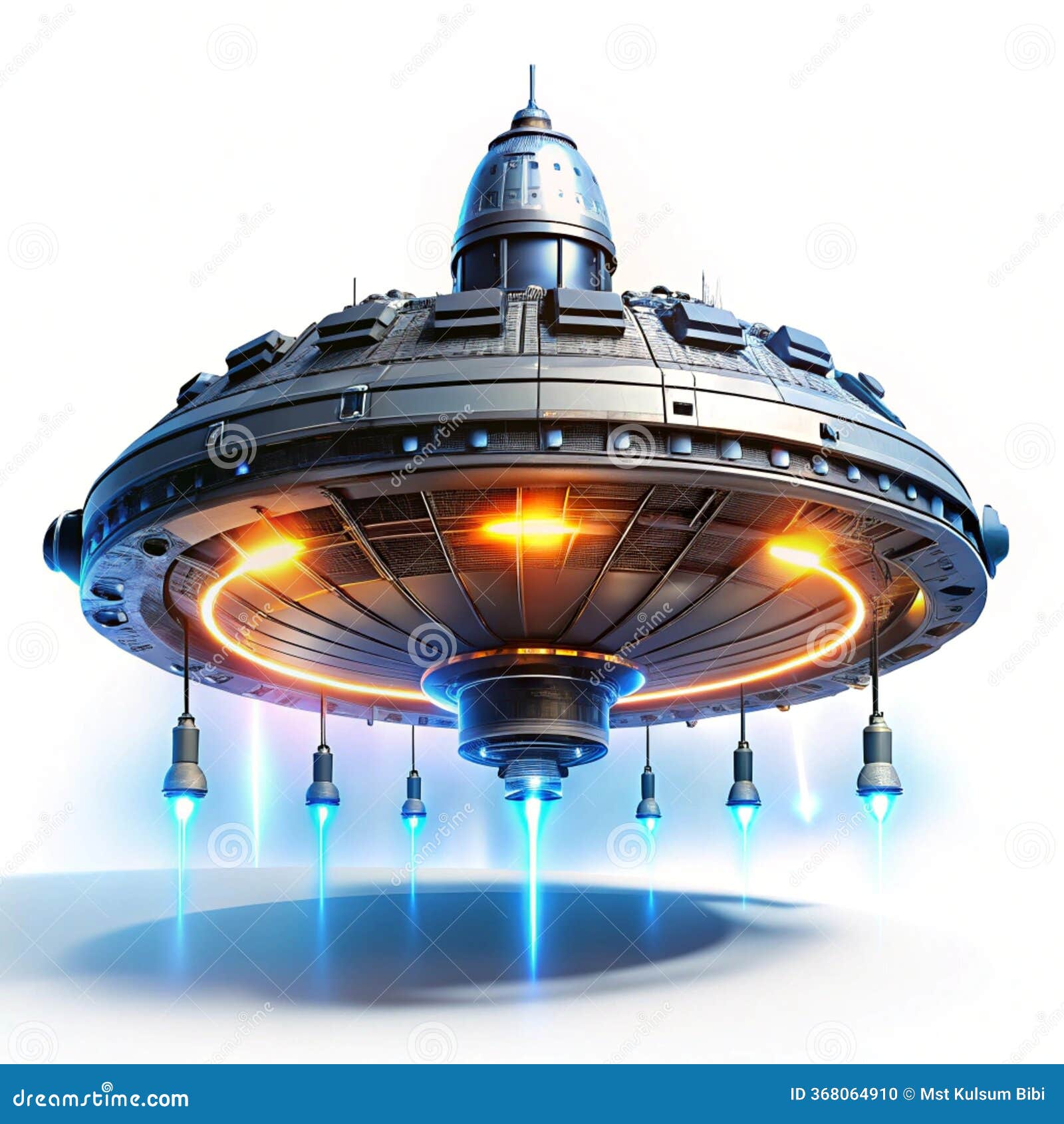 Floating Glowing Spaceship With Rotating Engines Royalty-Free Stock ...