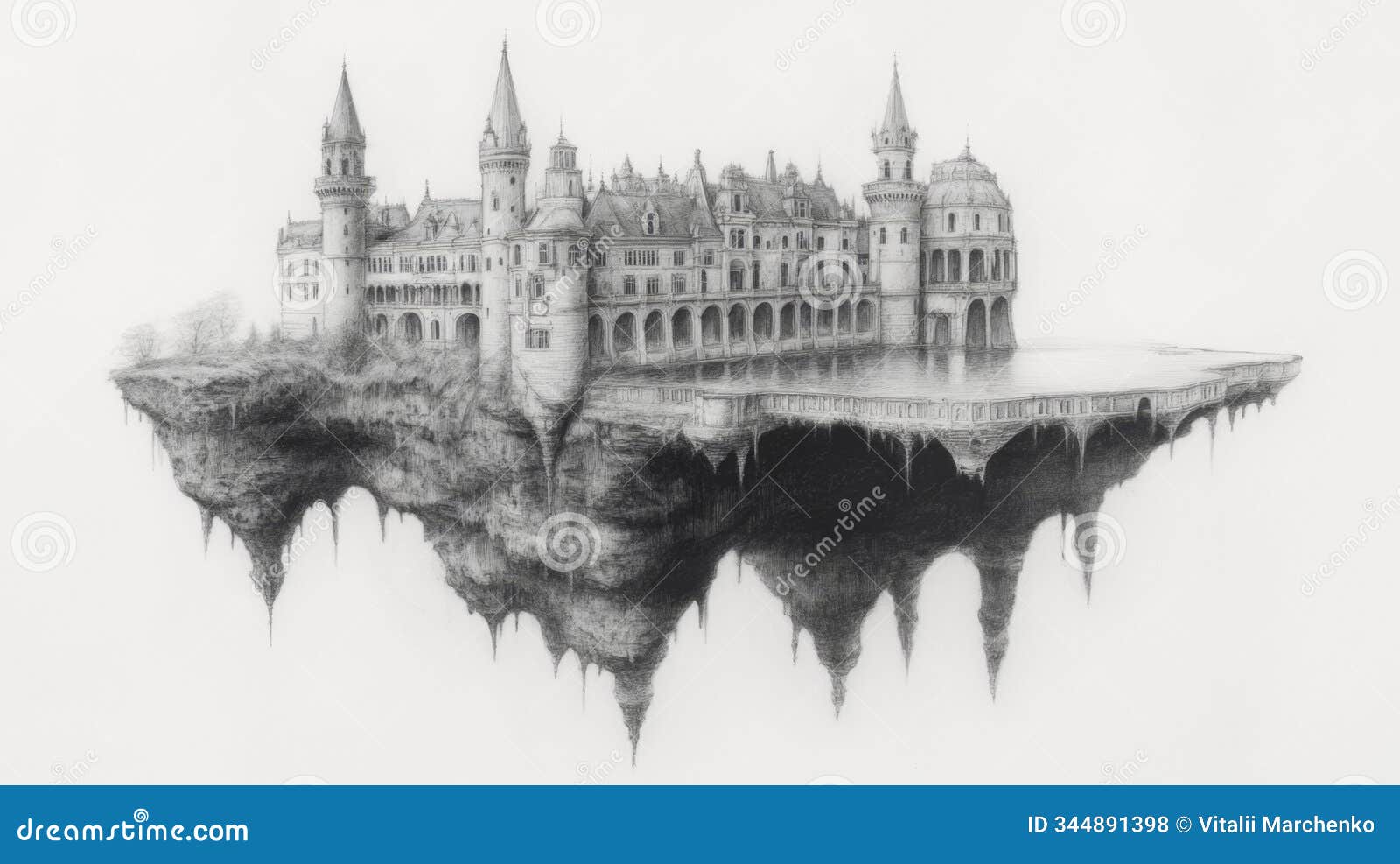 Floating Gothic Castle: Enchanted Medieval Architecture on a Suspended ...