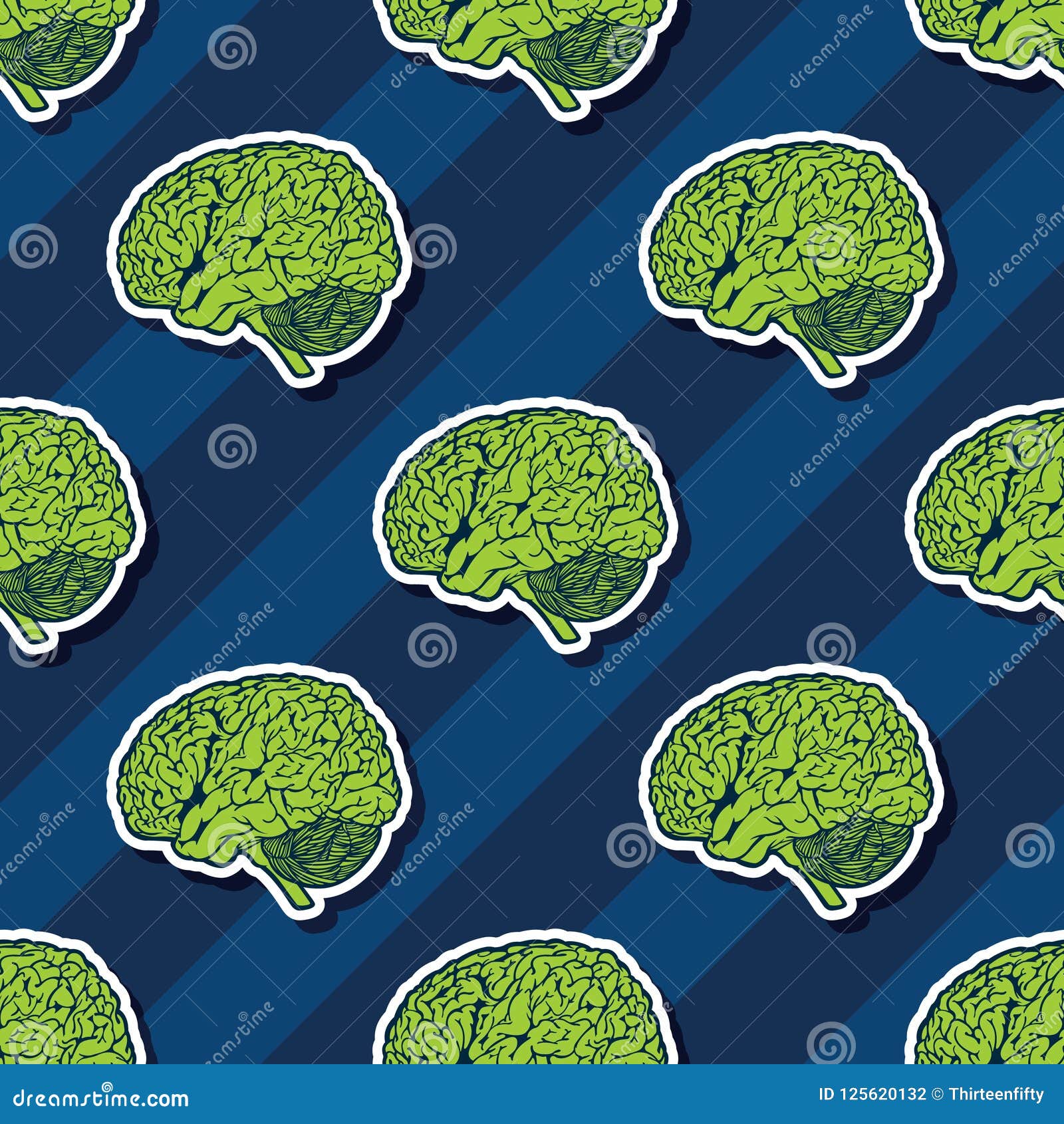 The Floating Green Brain Seamless Pattern Background Stock Vector ...