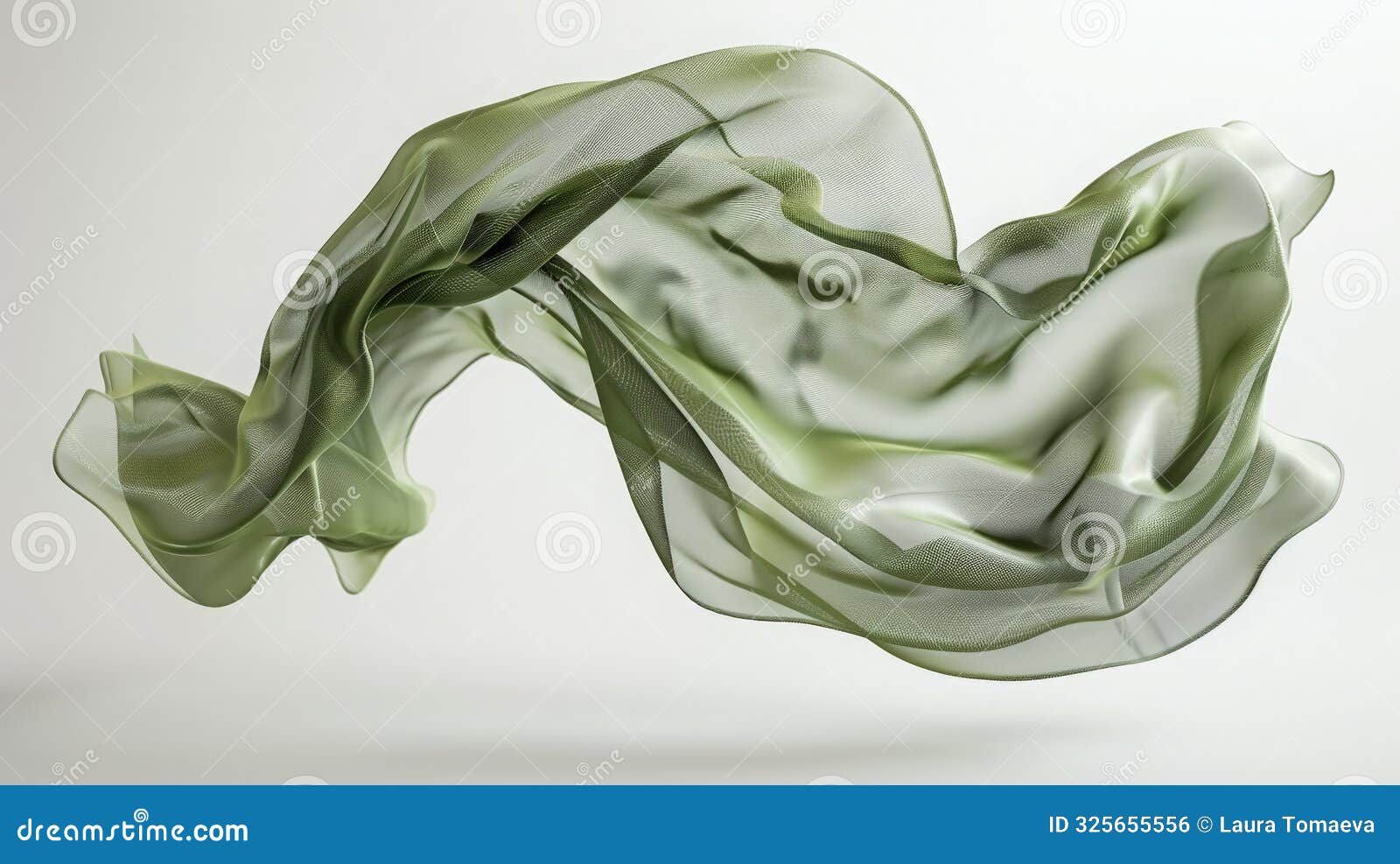 Floating Green Fabric in Motion: Elegant, Abstract, Translucent Cloth ...