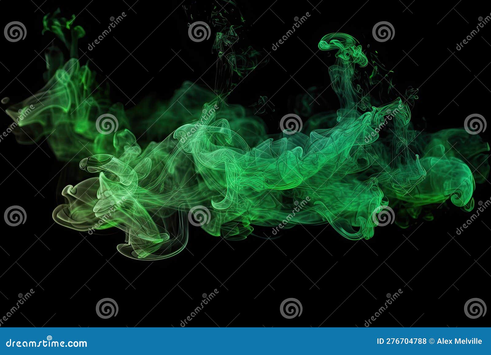 Floating Green Flowing Smoke Cloud on Black Background Stock ...