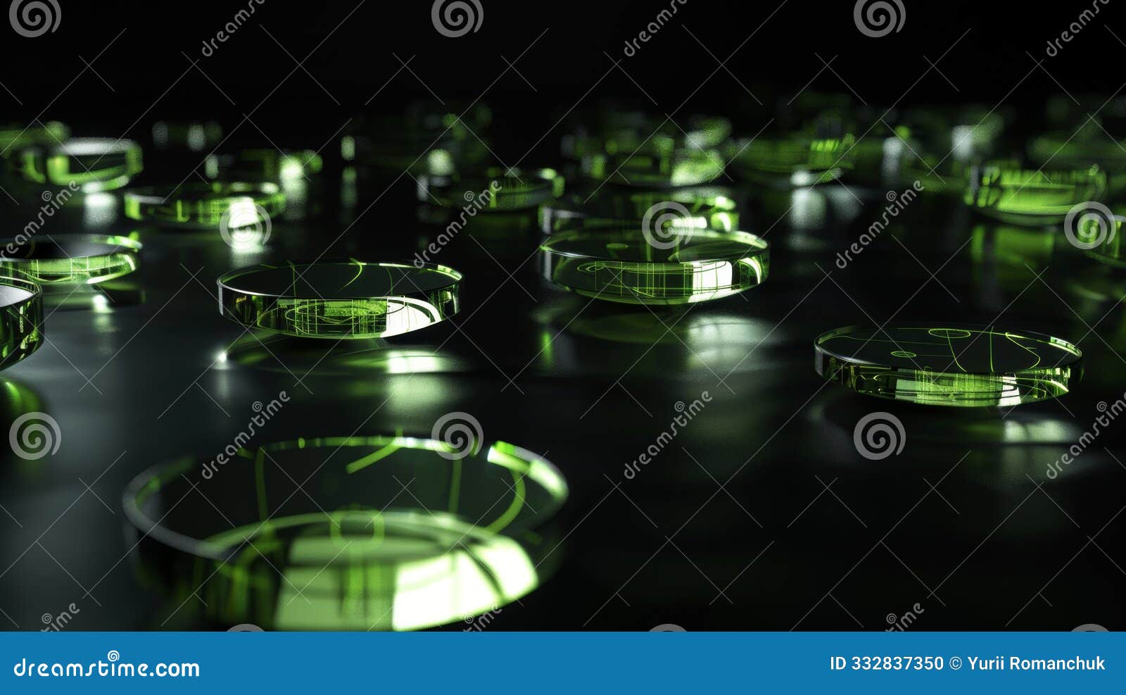 Floating Green Graphics and Transparent Charts in Zero Gravity Against ...