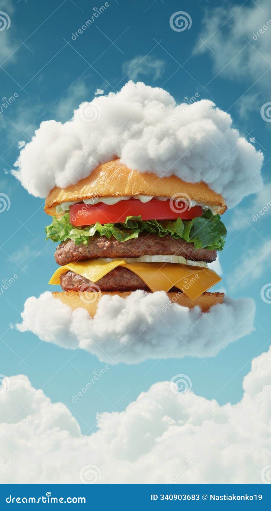 Floating Hamburger in the Clouds, Whimsical and Surreal Concept Stock ...