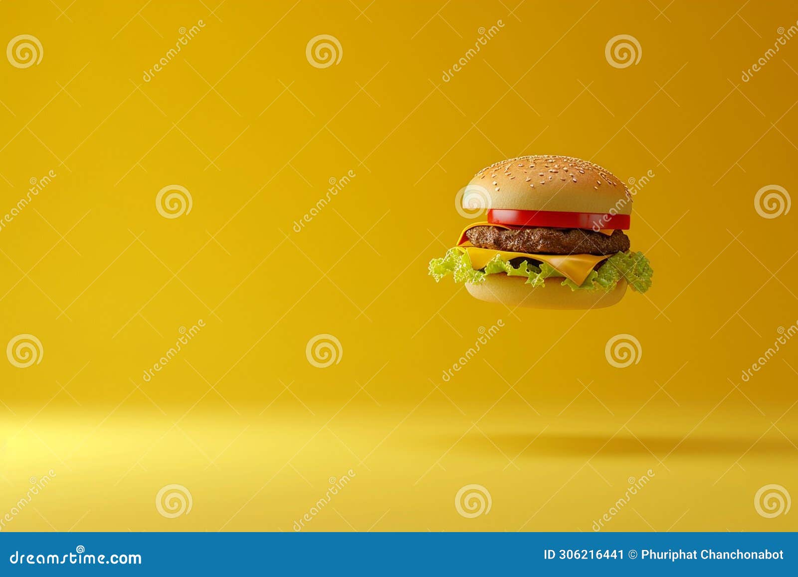 Floating Hamburger in 3D Illustration Style on a Colorful Background ...