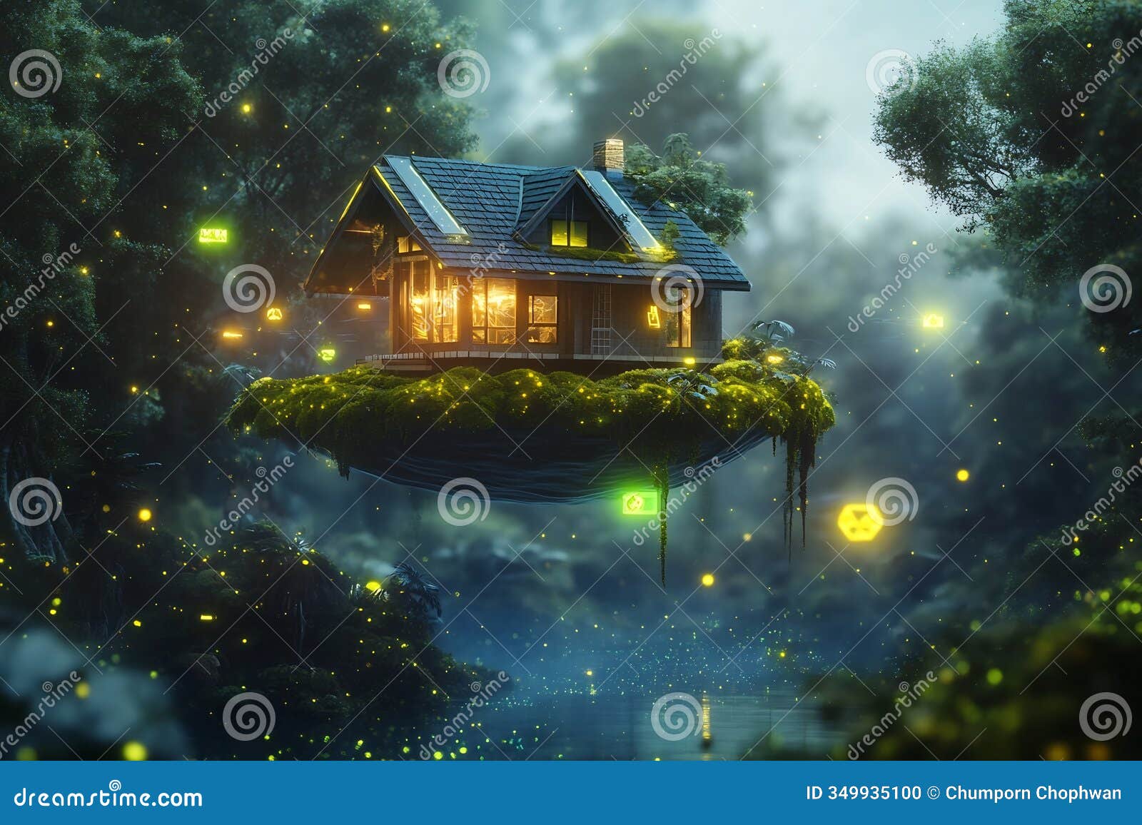 Mystical Construction Site With Levitating Magical Tools And Glowing ...