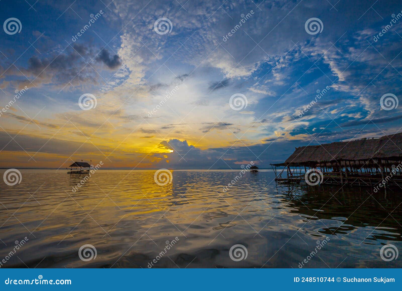 Floating House on the Embankment with Sunset Stock Photo - Image of ...