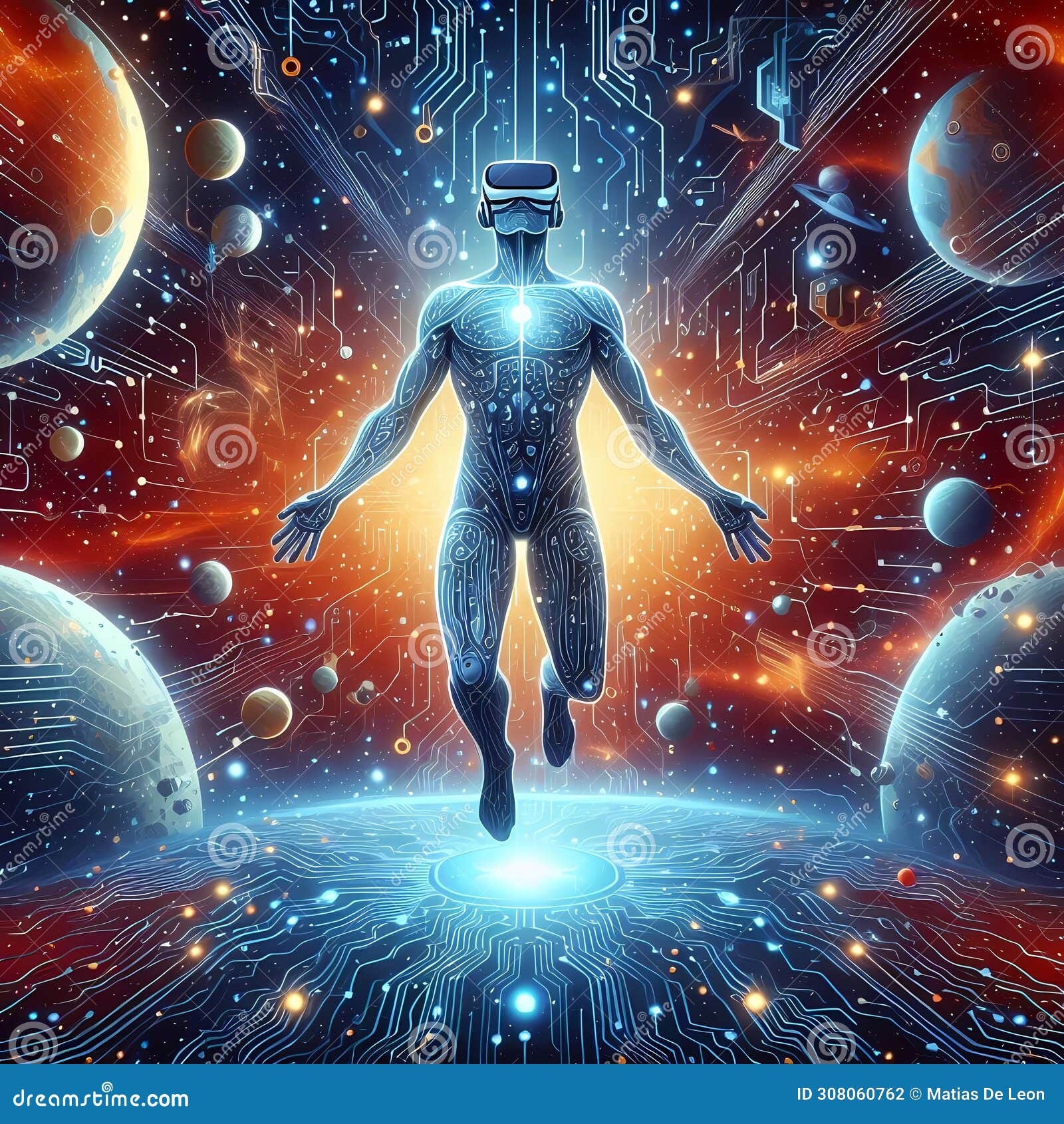 Floating Humanoid in Virtual Reality Stock Illustration - Illustration ...