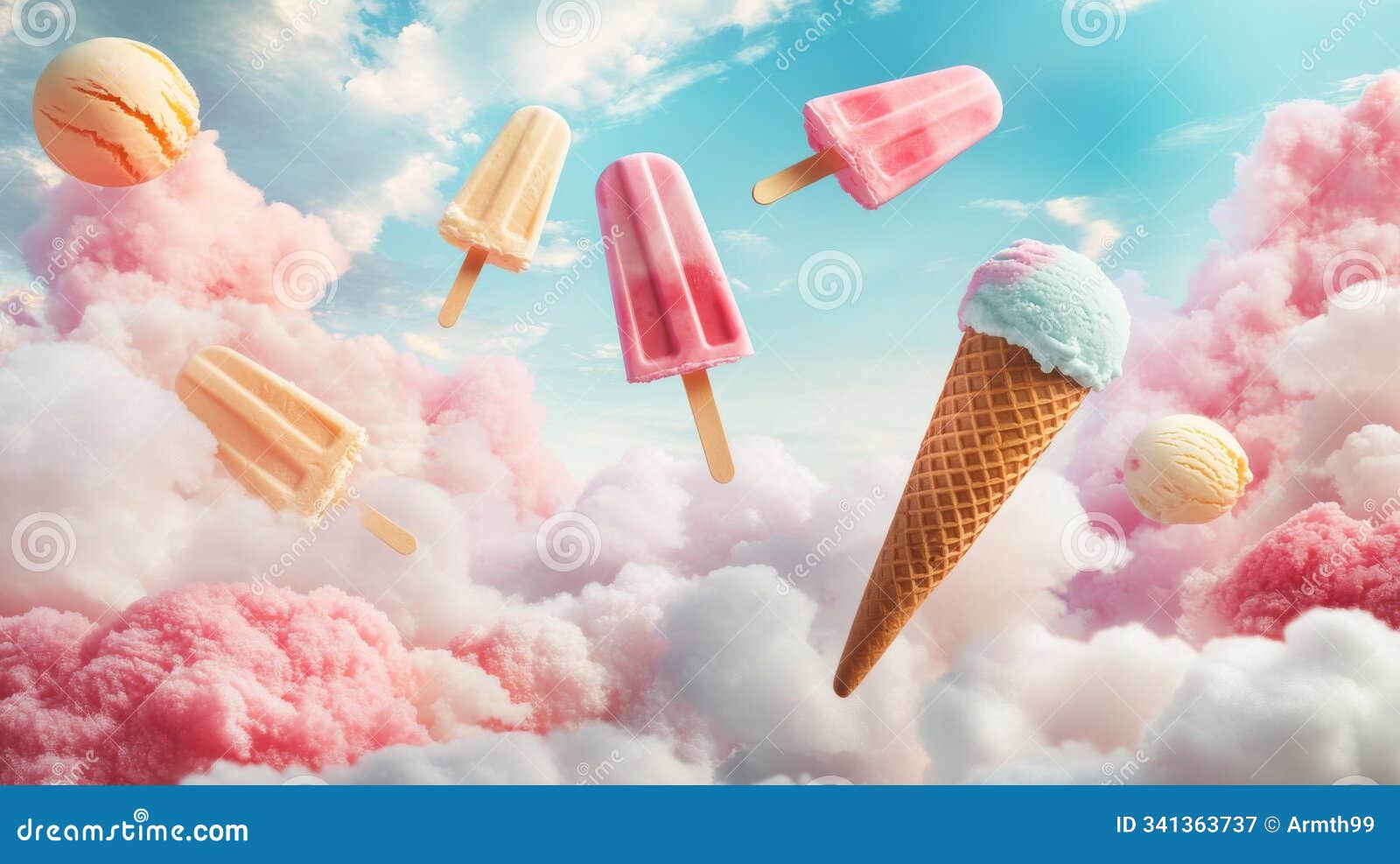 Floating Ice Cream and Cotton Candy in the Clouds Stock Illustration ...